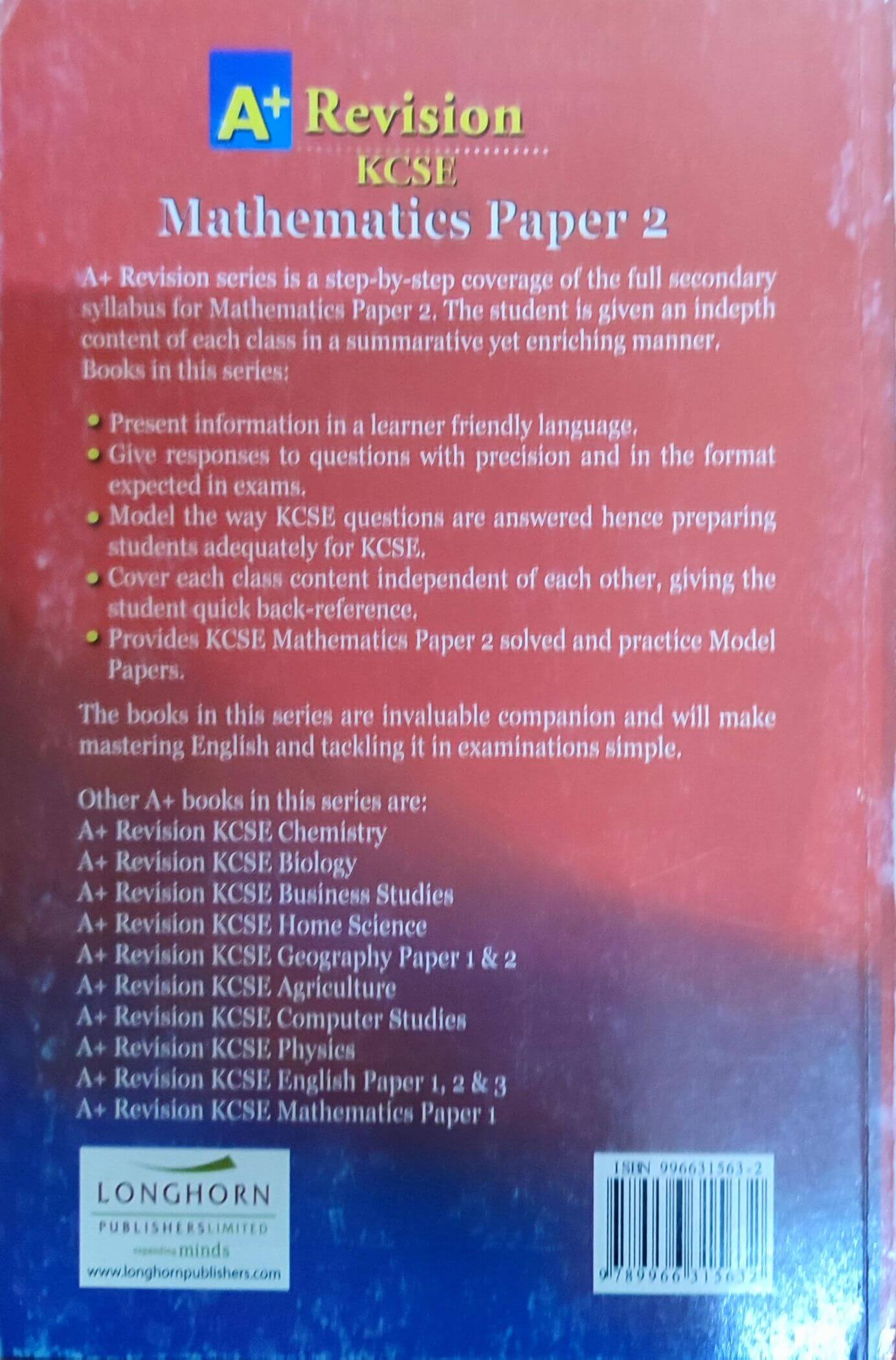 A+ Revision KCSE Mathematics Paper 2 – Market Bookshop